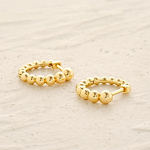 MYEARS Women Gold Huggie Hoop Beaded Earrings Ear Stud Cuff 14K Gold Plated Small Simple Minimalist Hypoallergenic Everyday Jewelry
