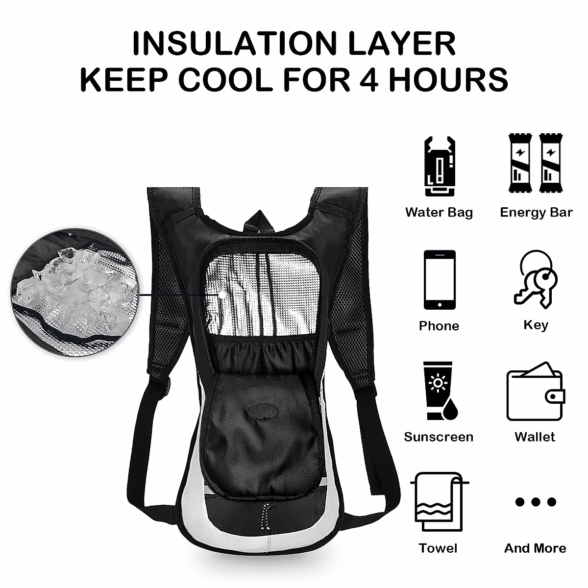 CKE Hydration Backpack with 2L Hydration Bladder Camelback Water Backpack for Men Women Kids for Hiking Running Cycling Biking Ski Camping - Black