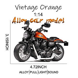 Gilumza Pull Back Motorcycle Toys, Tiny Gift with Music Lighting, Retro Motorcycles Toy for Boys Kids Age 3-12 Year Old (Orange)