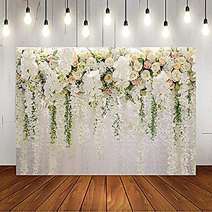 Mocsicka Wedding Backdrop Romance Bridal Floral Wall Background for Photography Vinyl Anniversary Photo Shoot Birthday Party Dessert Table Decoration Banner (7x5ft)