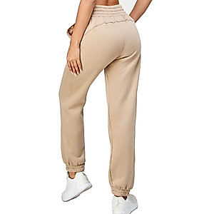 IUUI Sweatpants for Women High Stacked Waist Fleece Womens Joggers with Pockets Lounge Pants for Yoga Workout Running Taupe