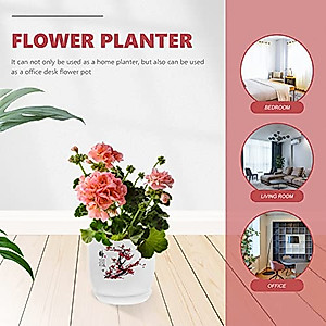 Yardwe Chinese Ceramic Planter Porcelain Flower Pot with Saucer Bonsai Pot Decorative Plant Pot Succulent Planter For Table Centerpiece Home Office Decor