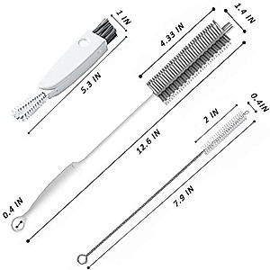 Bottle Cleaning Brush Set, Long Handle Silicone Cleaner Brushes + Thermos Lid Cup Brush + Drinking Straw Brush for Cleaning Baby Bottles, Narrow Neck Bottle, Sport Water Bottle,Tumbler,Glass Vase,3pcs