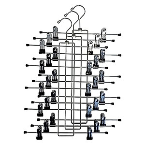 USTECH 5 Tier Clothes Hanger with Clips | Metal Closet Organizer with Non-Slip Rubber Tip | Space-Saving Pant and Scarf Hangers | Ideal for Clothes Storage, Dorm Room & Closet Organization | Pack of 3