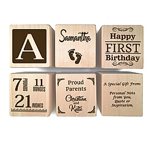 First Birthday Gift for Baby Boy or Girl - Personalized Block - Baby 1st Birthday Gifts - for Baby Girl and Boy Present - First Blocks - Custom Engraved Wooden Year Keepsake Memory Name