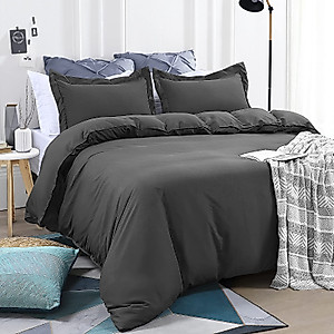 TEKAMON All Season 2 Piece Duvet Cover Set, Super Soft Breathable 100% Brushed Microfiber Premium Bedding Set -1 Comforter Cover with Zipper Closure+1 Pillow Sham (Twin, Dark Grey)