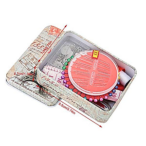 Zixyqol Portable Sewing Box,Embroidery Needle Soft Tape Measure Scissors Thimble Thread with Tinplate Case Travel Set for Home DIY Crafts Sewing