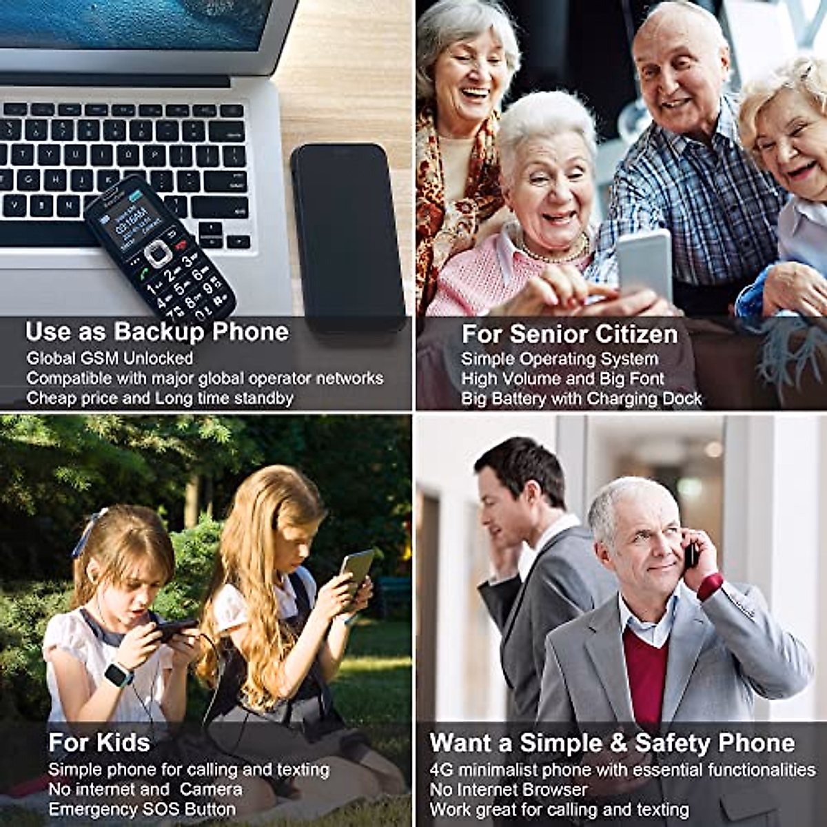 Easyfone Prime-A6 4G Unlocked Feature Cell Phone, Easy-to-Use Clear Sound Big Battery Basic GSM Mobile Phone with an Easy Charging Dock