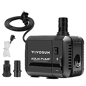 VIVOSUN 130GPH Submersible Pump(500L/H, 6W), Ultra Quiet Water Pump with 2.6ft High Lift, Fountain Water Pump with 5ft Power Cord, 2 Nozzles for Fish Tank, Pond, Aquarium, Statuary, Hydroponics