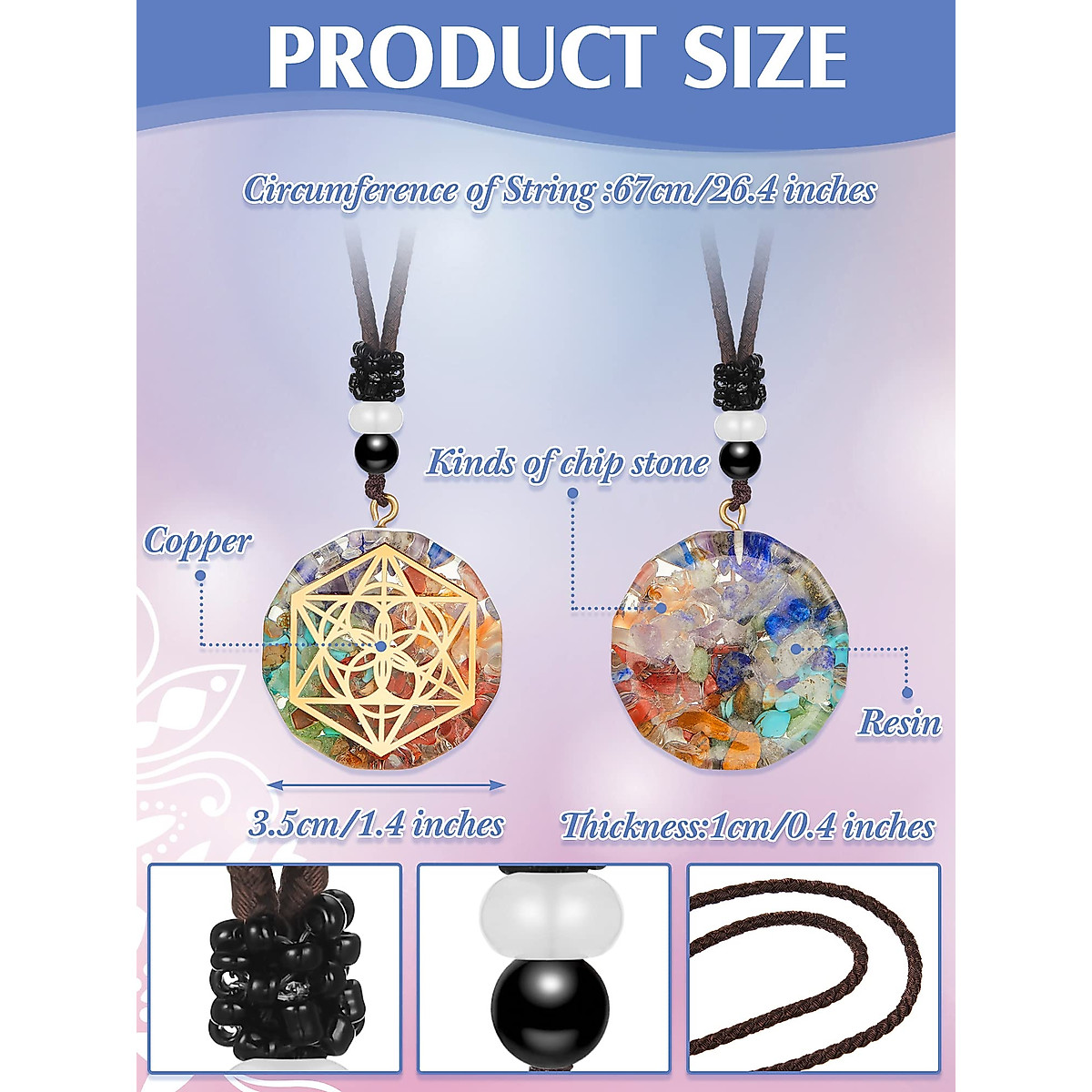 Batiyeer 10 Pieces Chakra Necklace Orgonite Necklace Crystal Pendant Necklace Spiral Chakra Healing Energy Necklace Adjustable Reversible Pendant for Women Men,1.4 Inches (Classic)