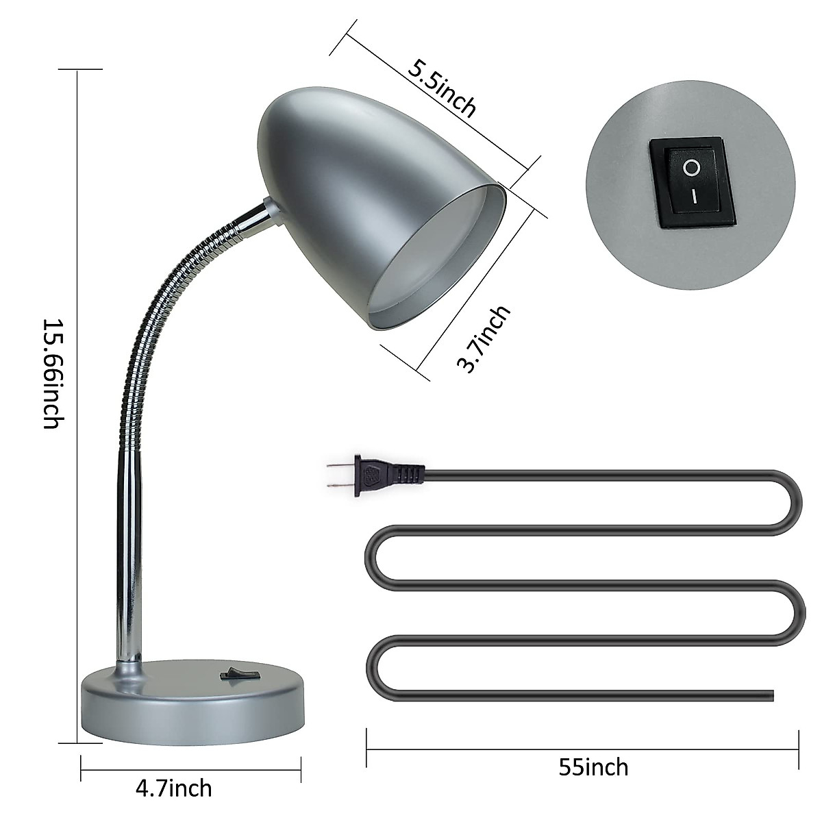 LED Desk Lamp, Flexible Gooseneck with Table lamp, 3.5W 240LM 4000K Cool White Study Lamps for Bedroom and Office, Eye Protection, ETL Listed Silver