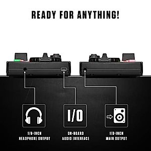 Numark DJ2GO2 Touch – Compact 2 Deck USB DJ Controller For Serato DJ with a Mixer / Crossfader, Audio Interface and Touch Capacitive Jog Wheels,Black