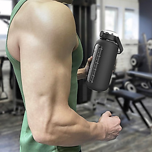 Dysco 64 oz Glass Water Bottles: Time Marker Half Gallon Motivational Water Bottle with Locking Lid and Silicone Sleeve - 2 Liter Large Water Jug Bottle for Gym, Sports, Workout (Black)