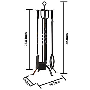 Fire Beauty 5 Pieces Fireplace Tools Sets Fireplace Accessories Tools Holder with Handles Tools for Indoor Fireplace Decor Outdoor Fire Pit Modern Tool(Black)