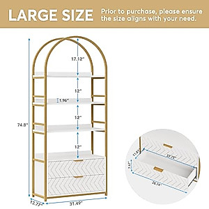LITTLE TREE Bookshelf, 6-Tier Tall Bookcase with 2 Drawers and Open Storage Display Shelves