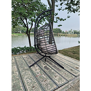 IRONKOM 2 Person Wicker Double Swing Chair with Cushion Grey