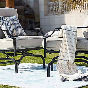 Top Space Patio Bistro Set Conversation Set Outdoor Metal Furniture Rocking Motion Chairs with Cushions and Square Coffee Table for Garden Balcony Lawn (3PCS, White)