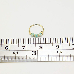 PiercingPoint Triple Blue Opal Stone 9K Solid Yellow Gold 22 Gauge Hoop Nose Ring - Cartilage Hoop - Tiny Nose Hoop - Tragus Ring