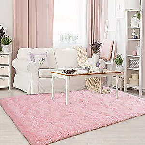Kimicole Ultra Soft Fluffy Area Rug for Bedroom Living Room Playroom Dorm Room Home Decor, Upgraded Modern Furry Plush Shaggy Rug for Teen Girls Kids 4x6 Feet Pink