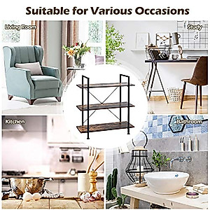 Giantex 3-Tier Industrial Bookshelf, Vintage Bookcase w/Metal Frame, Multipurpose Open Plant Flower Stand Storage Display Rack for Living Room Bedroom Kitchen Home Office, Brown