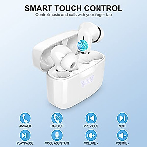 Wireless Earbud, Bluetooth 5.2 Headphones with LED Power Display, Bluetooth Earbud in Ear Noise Cancelling with Mic, Wireless Earphones with Deep Bass, IP7 Waterproof, 40H Playtime Ear Buds, White