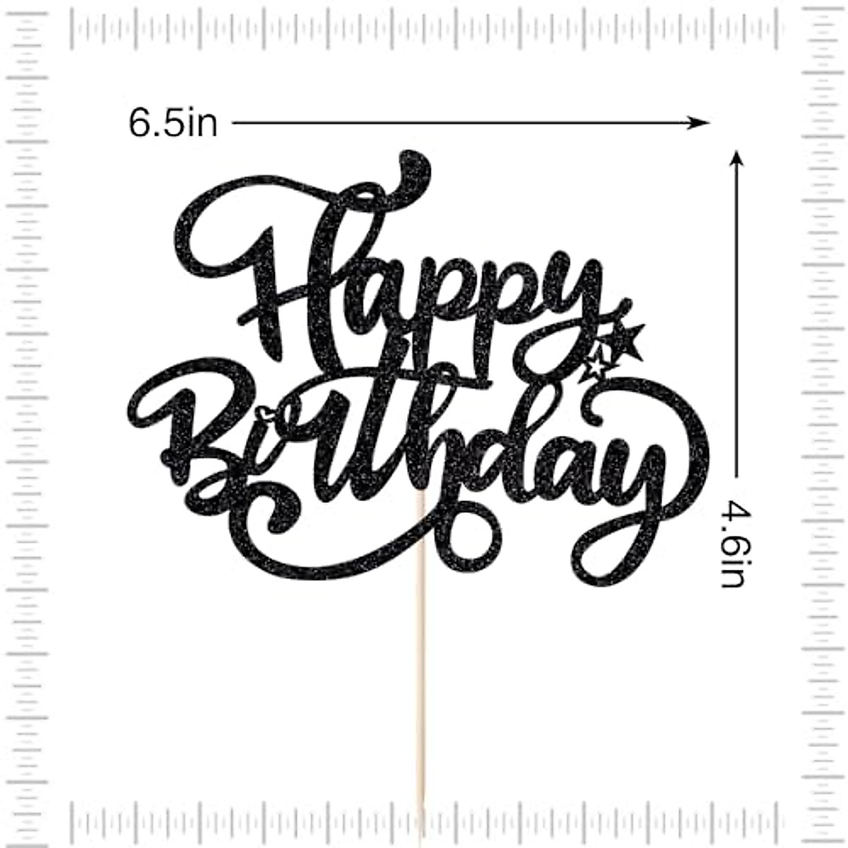 Crseniny Happy Birthday Cake Topper,Black Glitter Birthday Sign Cake Decorations，Anniversary Party/Birthday Party Decoration Supplies(Black)