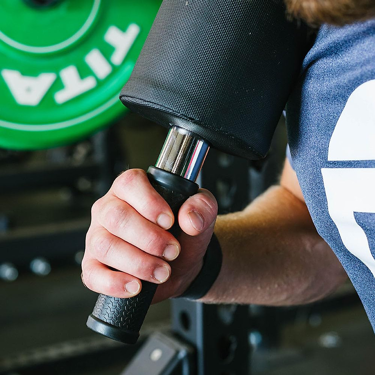 Titan Fitness Rackable Safety Squat Bar, Cambered Barbell with 5" Drop, Rated 1,500 LB, HeftyGrip Shoulder and Arm Pads, 35mm Easy-Grip Hand Grips, Ribbed Olympic Weight Sleeves