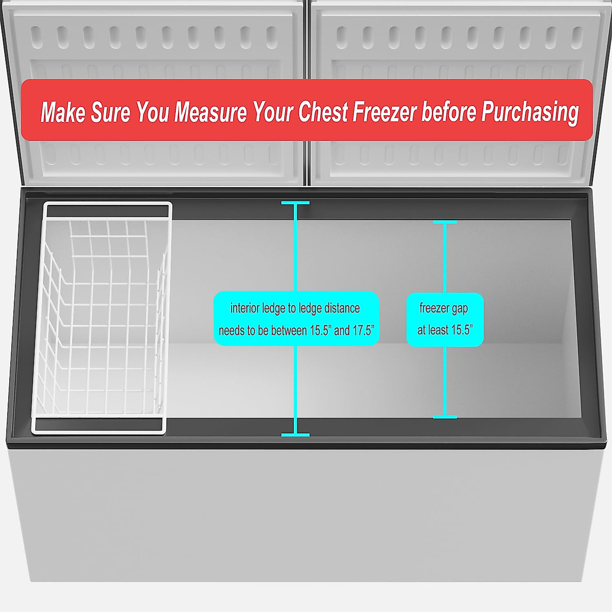 SANNO Chest Freezer Basket,Large Wire Baskets Freezer Organizer Bins, Sturdy Metal Wire Freezer Organizer for Home Kitchen, 17.5in