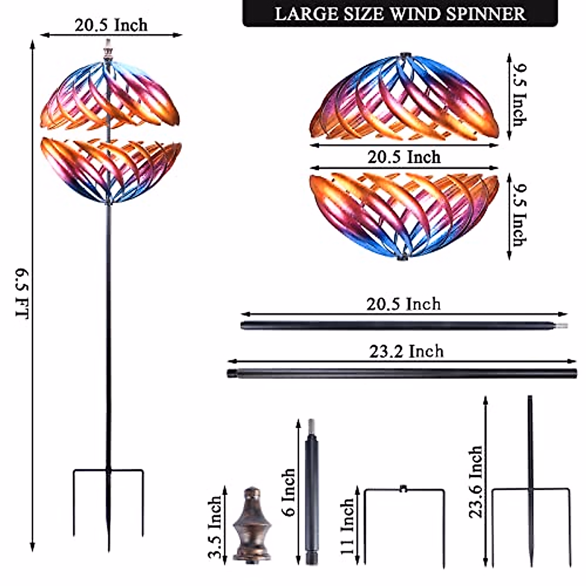 WONDER GARDEN 6.5FT Wind Spinner Metal Wind Sculpture Large Wind Spinners for Outdoor Garden Yard Lawn