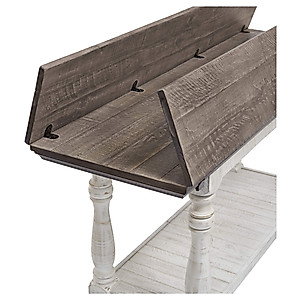 Signature Design by Ashley Havalance Farmhouse Sofa Table, Flip Top Design for Additional Dining Space and Fixed Lower Shelf, Gray & White with Weathered Finish