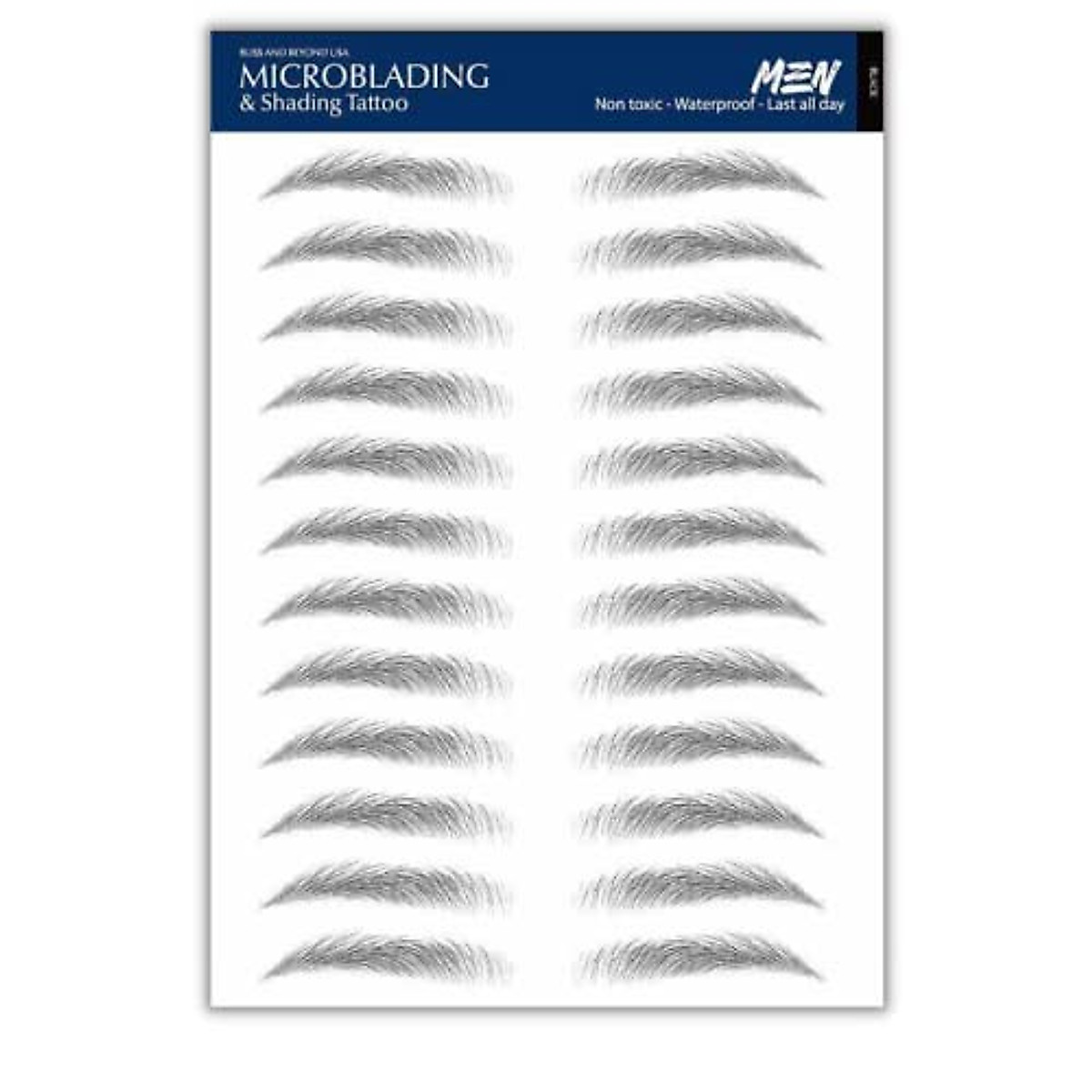 Bliss and Beyond USA | Men Waterproof Eyebrow Tattoo Stickers. A real hair stroke look. Hair replacement without surgery. Solution for hair loss. Bushy Tinted eyebrow tattoos. (MEN)