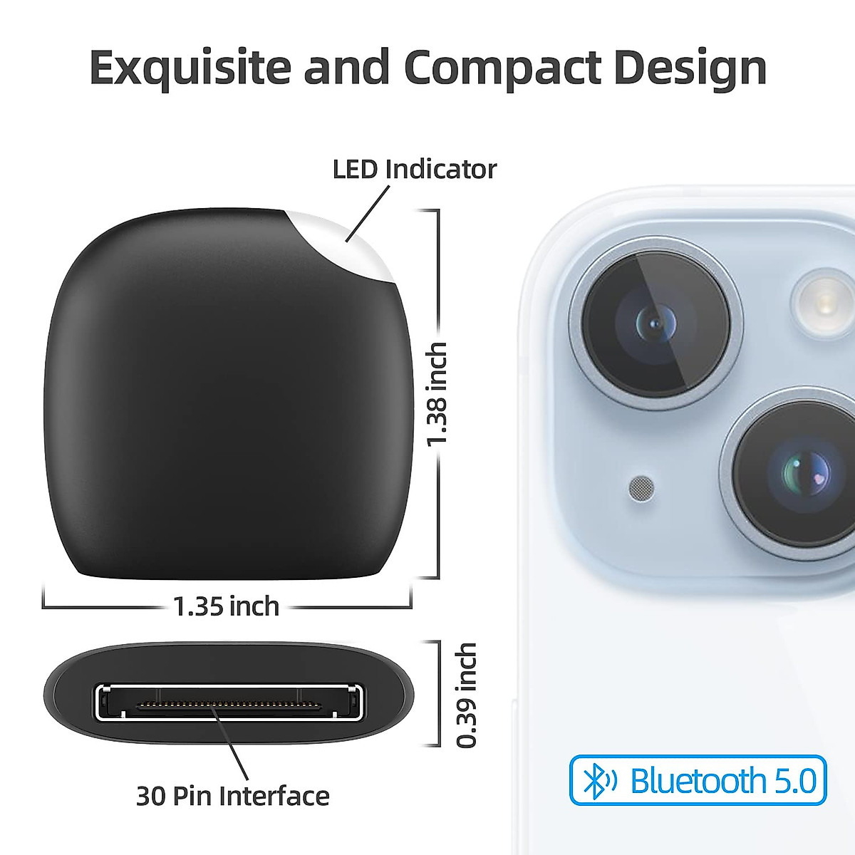 YOCOWOCO Aptx Bluetooth 5.0 Adapter Receiver for Bose Sounddock, 30 pin iPod iPhone and Other 30 pin Music Docking Station(Not for Cars and Motorcycles) (Black)