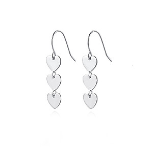 Reffeer Solid 925 Sterling Silver Love Heart Drop Earrings for Women Teen Girls Sweet Heart Dangle Earrings Hook Earrings (A-Silver)