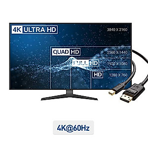 Cable Matters 4K Mini DisplayPort to DisplayPort Cable (DisplayPort to Mini DisplayPort) in Black 6 Feet - 4K 60Hz, 2K 144Hz Monitor Support