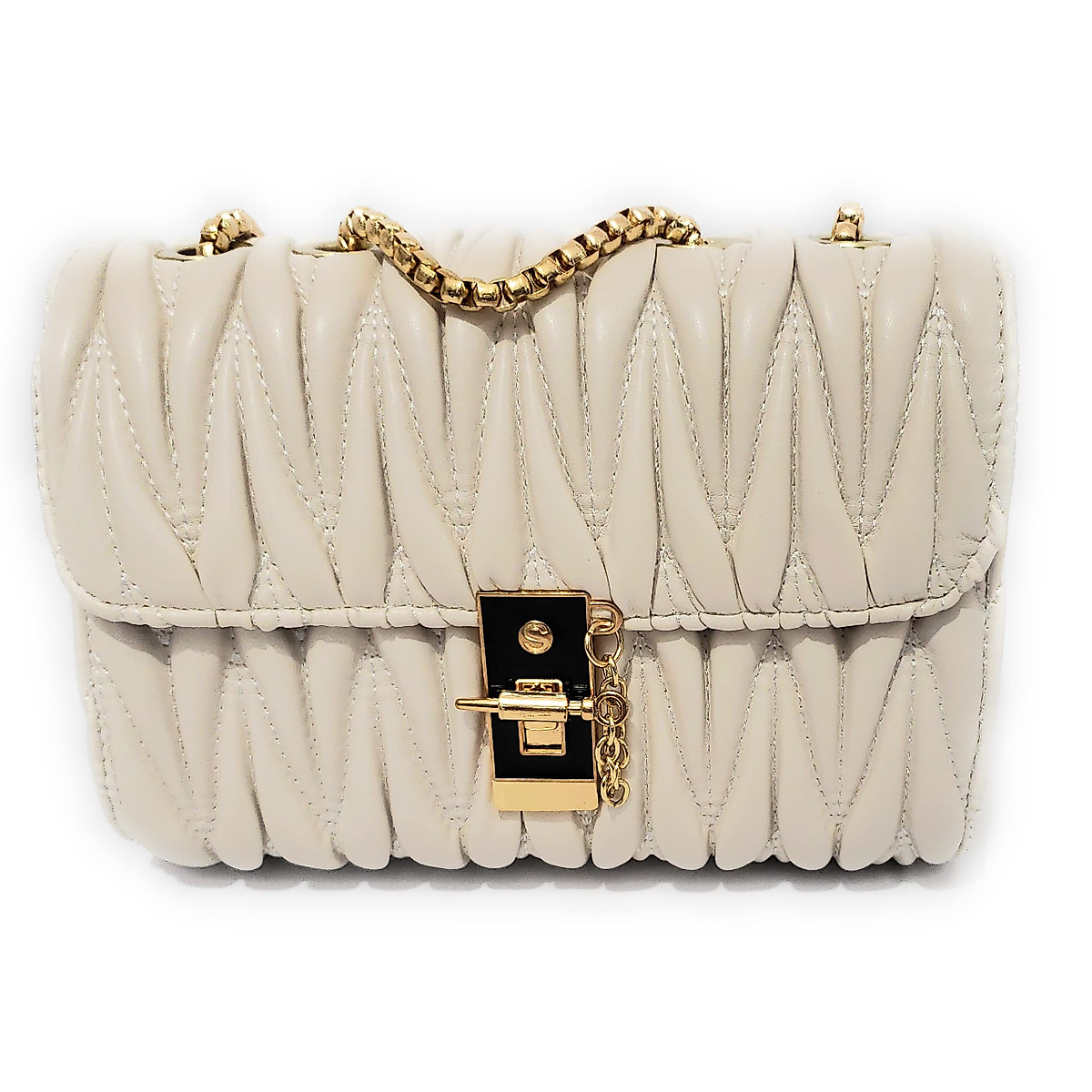 MariaKinz Crossbody/Shoulder Small Bag and Phone Holder Purse Convertible Chain Strap (Cornforth White)