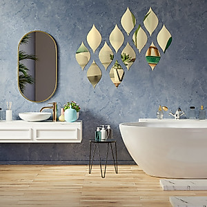 Amyhill 15 Pack Acrylic Mirror Wall Stickers Teardop Mirror Stickers Wall Decor Wavy Mirror Stickers Removable 3D Wall Decals Art for Living Room Bathroom Home Decoration (Gold,Teardrop)