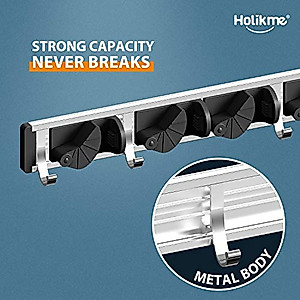 Holikme Mop Broom Holder Wall Mount Metal Pantry Organization and Storage Garden Kitchen Tool Organizer Wall Hanger for Home Goods (4 Positions with 4 Hooks, Black)