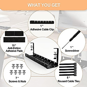 Shikha Cable Management Under Desk, Adjustable Cable Organizer with Adhesive Cable Holder Clips, Reused Cable Ties. Stable & Durable.(Black)