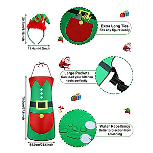 SATINIOR 4 Pieces Christmas Elf Apron and Santa Elf Hat Headbands Cute Kitchen Cooking Aprons Christmas Costume Accessories for Fancy Dress Party Thanksgiving Day Multicolor