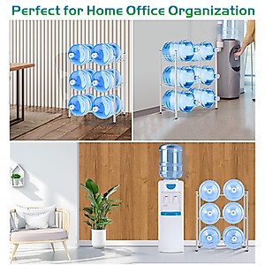 ZOTO 5 Gallon Water Jug Stand Water Bottle Holder, 3 Tiers Water Jug Holder Storage Rack for 6 Bottles, Heavy Duty Detachable Steel for Home and Office(Silver)