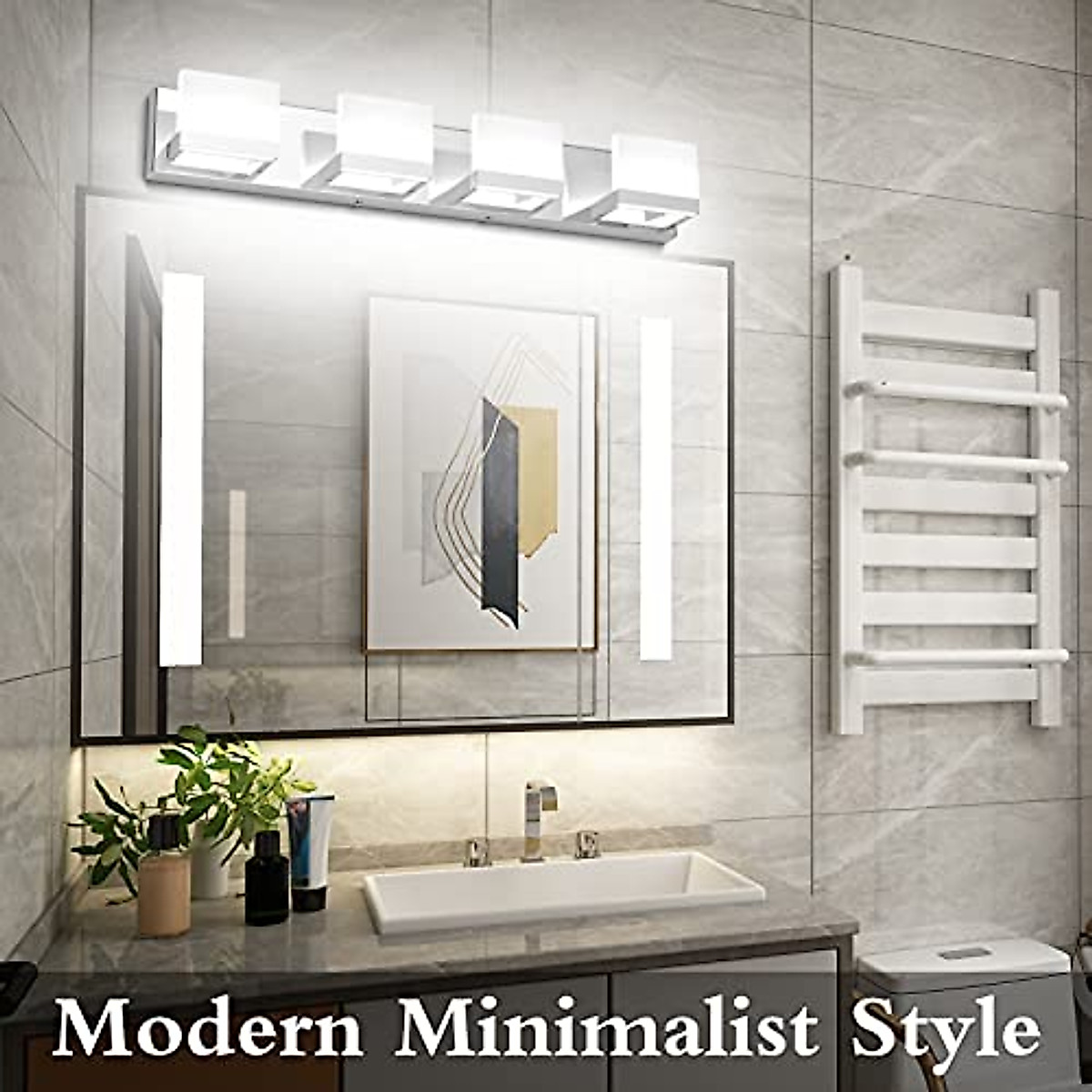Tipace Dimmable Modern 4 Lights LED Vanity Light for Bathroom Up and Down Chrome Bathroom Wall Light Fixtures Over Mirror(White Light 6000K)