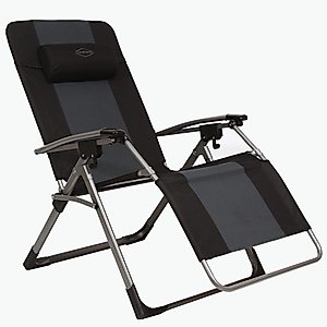Kamp-Rite Outdoor Folding Reclining Zero Gravity Beach Lawn Chair w/Headrest for Backyard, Camping, Tailgating, & Sports, 300 LB Capacity, Gray/Black
