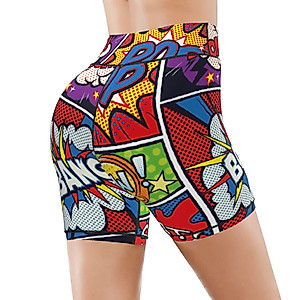 Retro Pop Art Comic Shout Women's High Waist Bike Shorts for Workout Sports Athletic Running Hiking Biker Yoga Gym XL Size