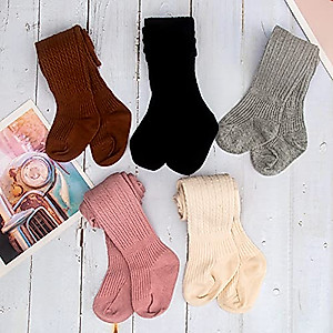 4/5 Pack Baby Girls Cable Knit Tights Cotton Rich Toddler Footed Stockings Thick Winter School Leggings Dance Pantyhose