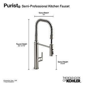 Kohler 24982-BL Purist Pull Down Kitchen Faucet, Kitchen Sink Faucet with Pull Down Sprayer in Matte Black