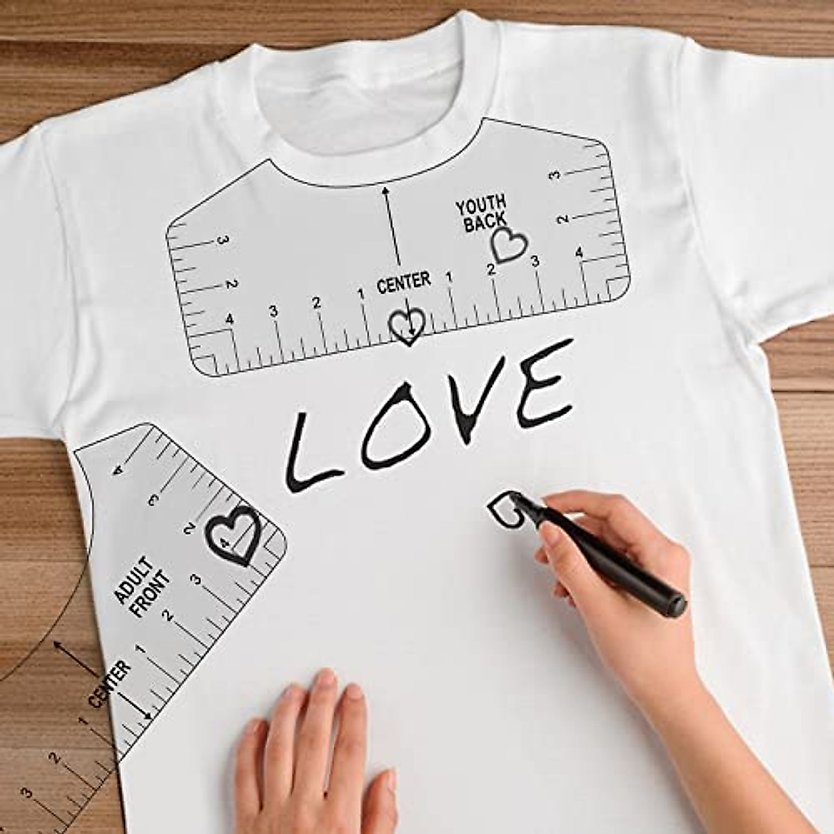 Koogel 8 Pcs Tshirt Ruler, T-Shirt Alignment Guide Tool Tshirt Ruler Guide T Shirt Rulers to Center Designs for Transparent V-Neck/Round T Ruler Children Youth Adult Front and Back Measurement