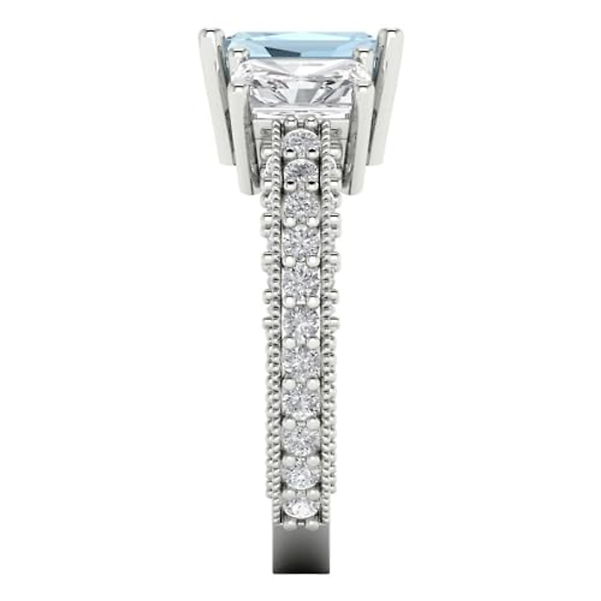 Clara Pucci 4.26 ct Emerald Cut Solitaire 3 stone Blue Simulated Diamond Engagement Promise Anniversary Bridal Ring 18K White Gold 6.75