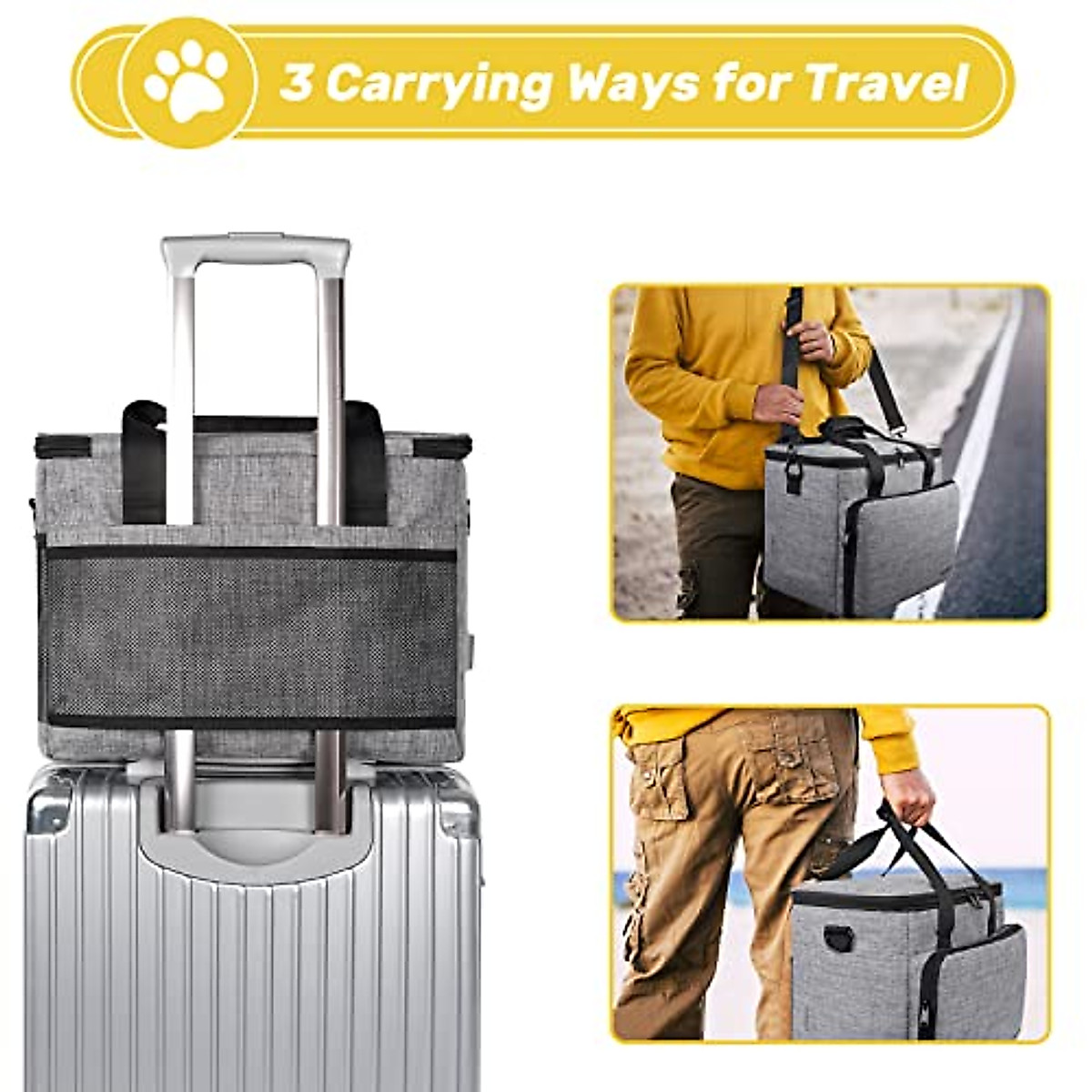 6 Set Dog Travel Bag, Large Pet Travel Kit for Supplies Includes 2 Food Containers, 1 Travel Organizer for Dogs, 2 Collapsible Bowls, 1 Treat Pouch, Dog Weekend Overnight Travel Bags Luggage, Grey