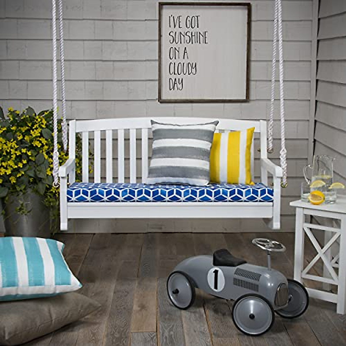 Grouchy Goose Cubed Blue Bench/Porch Swing Indoor/Outdoor Cushion, 1 Count (Pack of 1)