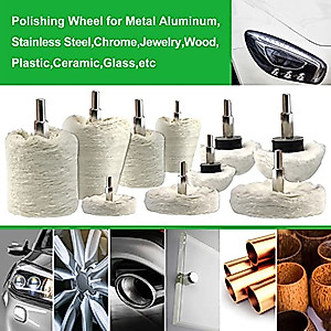 10PCS Buffing Wheel for Drill, Flannelette Polishing Wheels Mixed Polish Head Kit with 1/4'' Shaft for Car Wheel Aluminum Stainless Steel Chrome Manifold Washing & Polishing